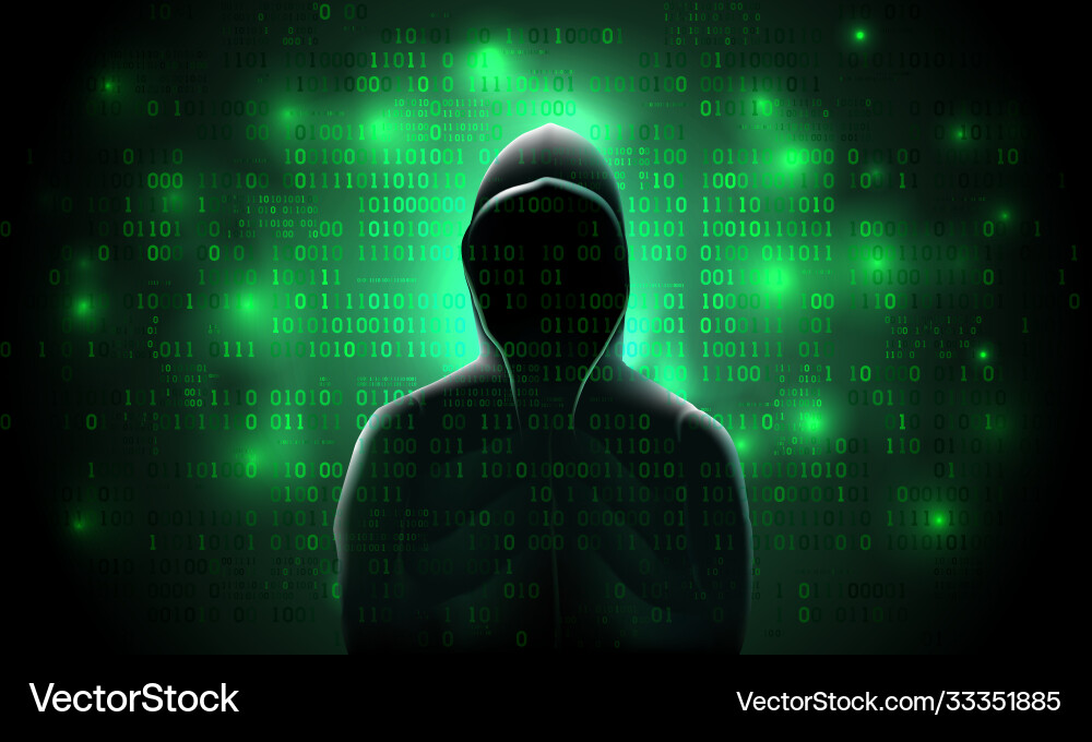 Silhouette a hacker in a hood against Royalty Free Vector