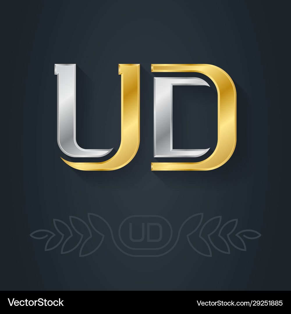 Ud - initials gold logo inlaid with silver u Vector Image