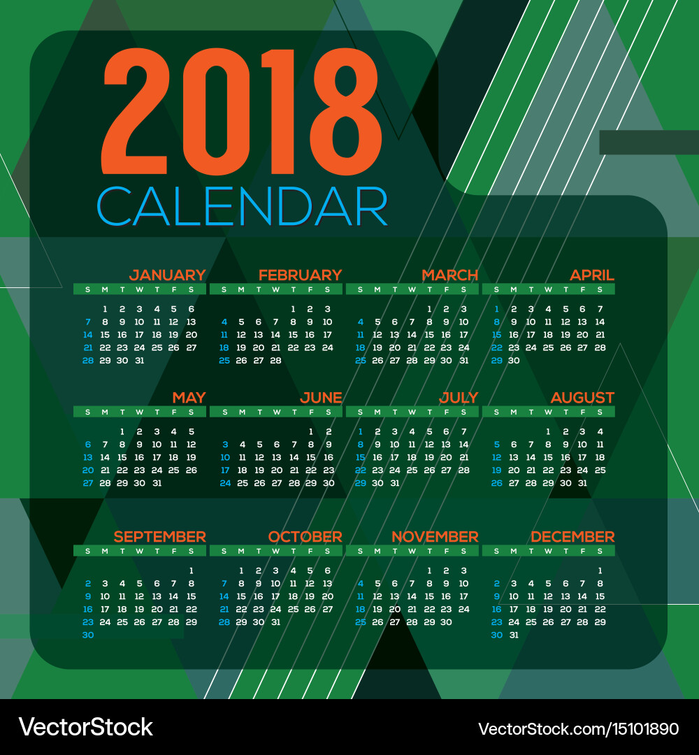2018 printable calendar starts sunday Royalty Free Vector