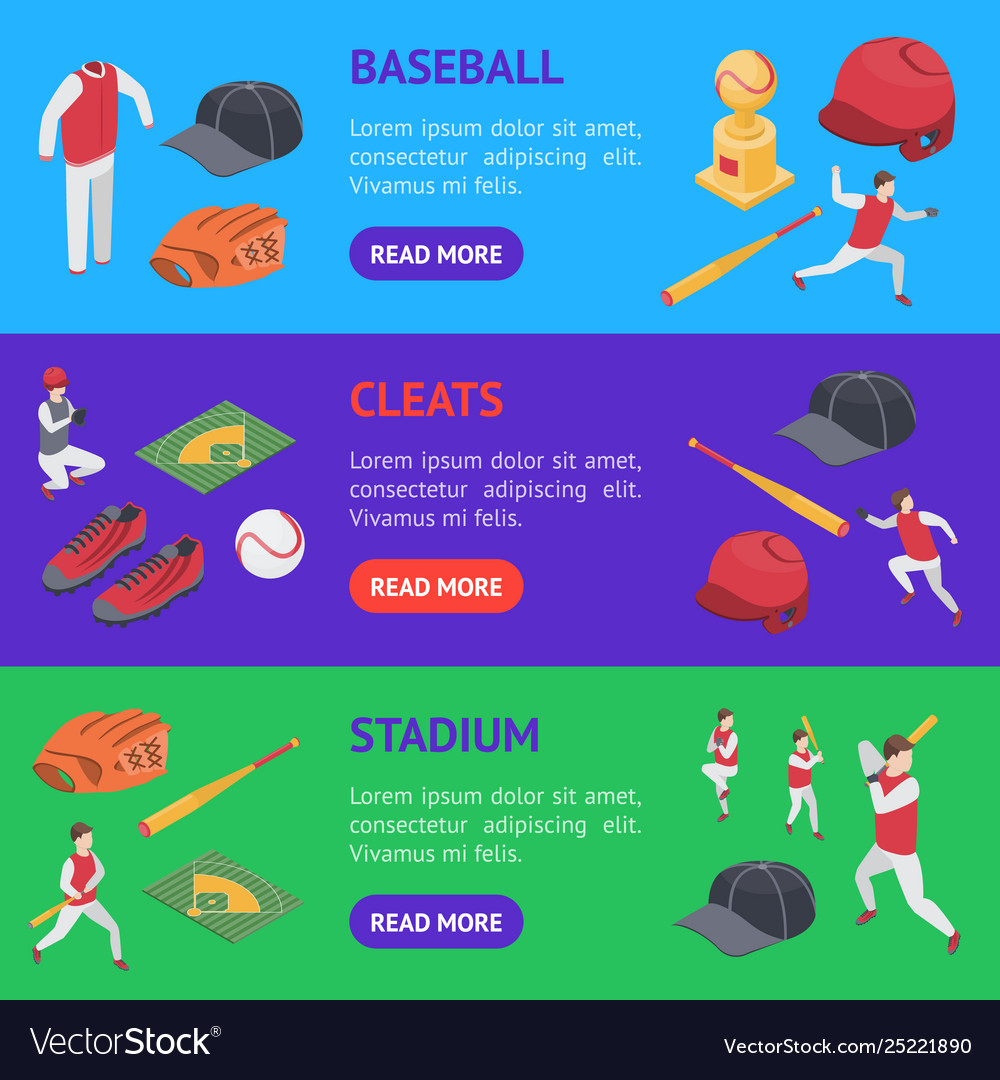 Baseball game sport signs 3d banner horizontal set Baseball game sport signs 3d banner horizontal set