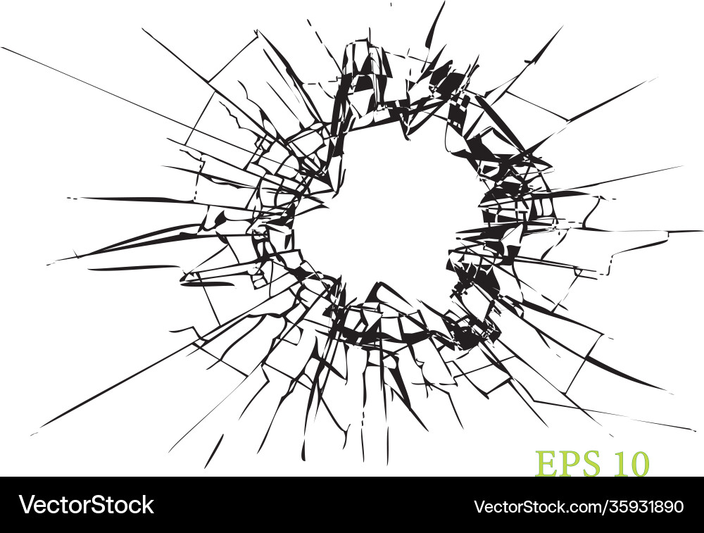 Broken glass cracks bullet marks on glass Vector Image