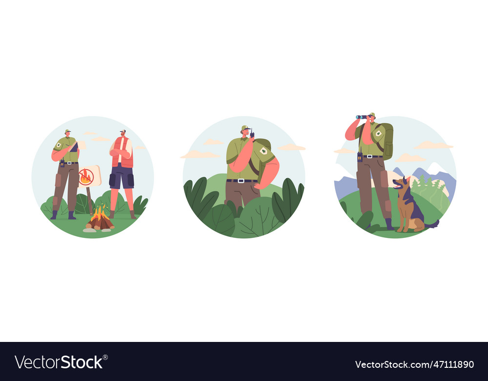 Isolated round icons with forester ranger Vector Image Isolated round icons with forester ranger Vector Image