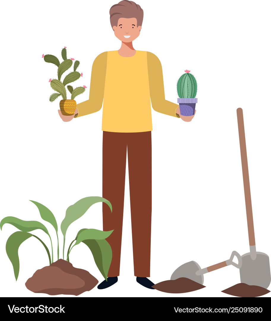 Man with tree to plant avatar character Royalty Free Vector