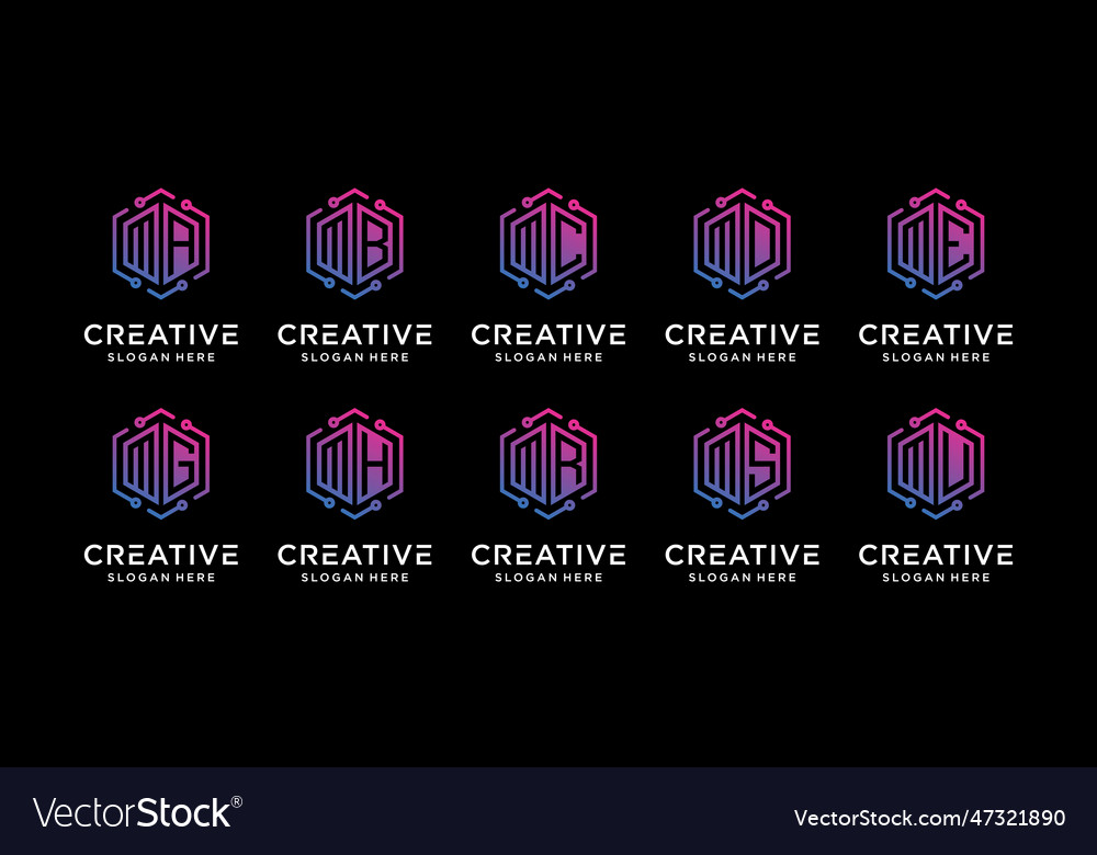 Set bundle monogram logo design initial letter m Vector Image