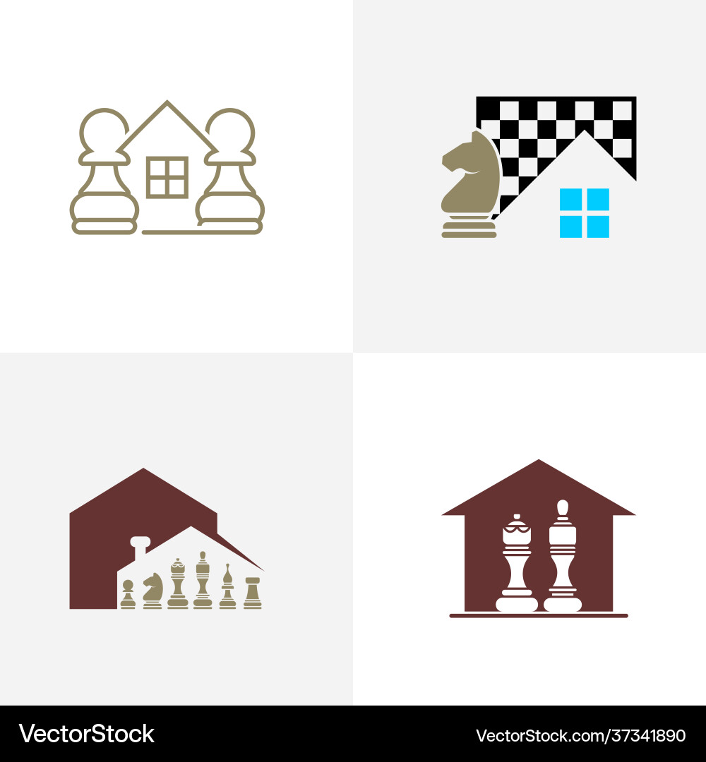 Set house chess logo design creative Royalty Free Vector