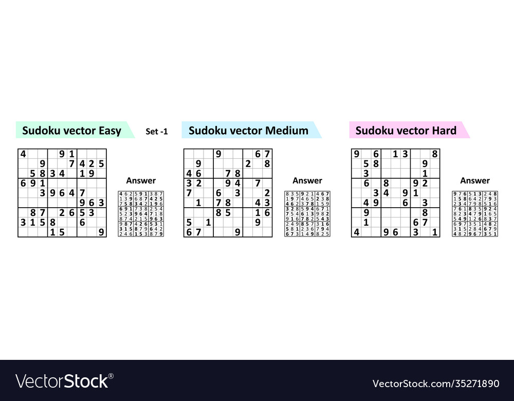 Sudoku game with answers simple design set Vector Image
