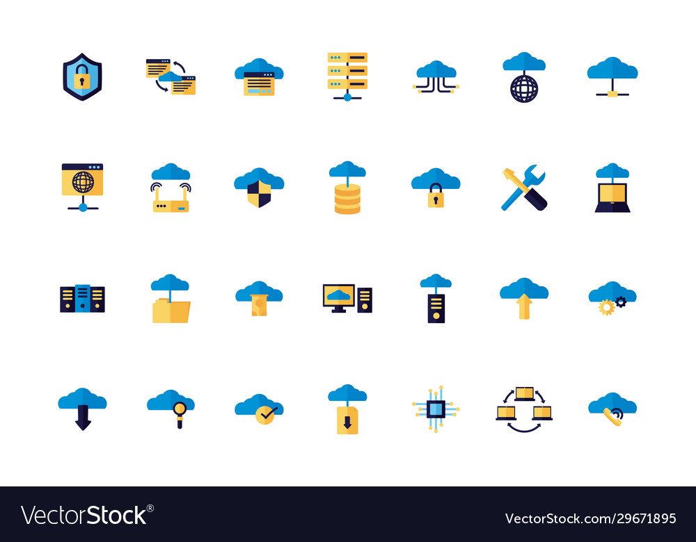 Bundle cloud computing flat style icons Royalty Free Vector