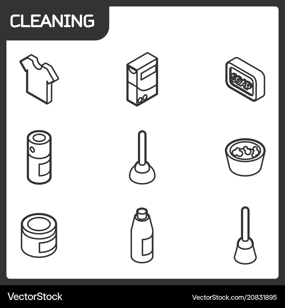 Cleaning outline isometric icons Royalty Free Vector Image