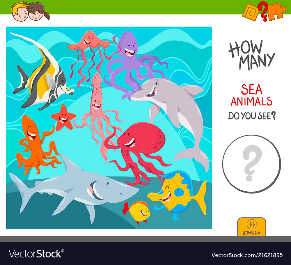 Count the sea animals activity game Royalty Free Vector