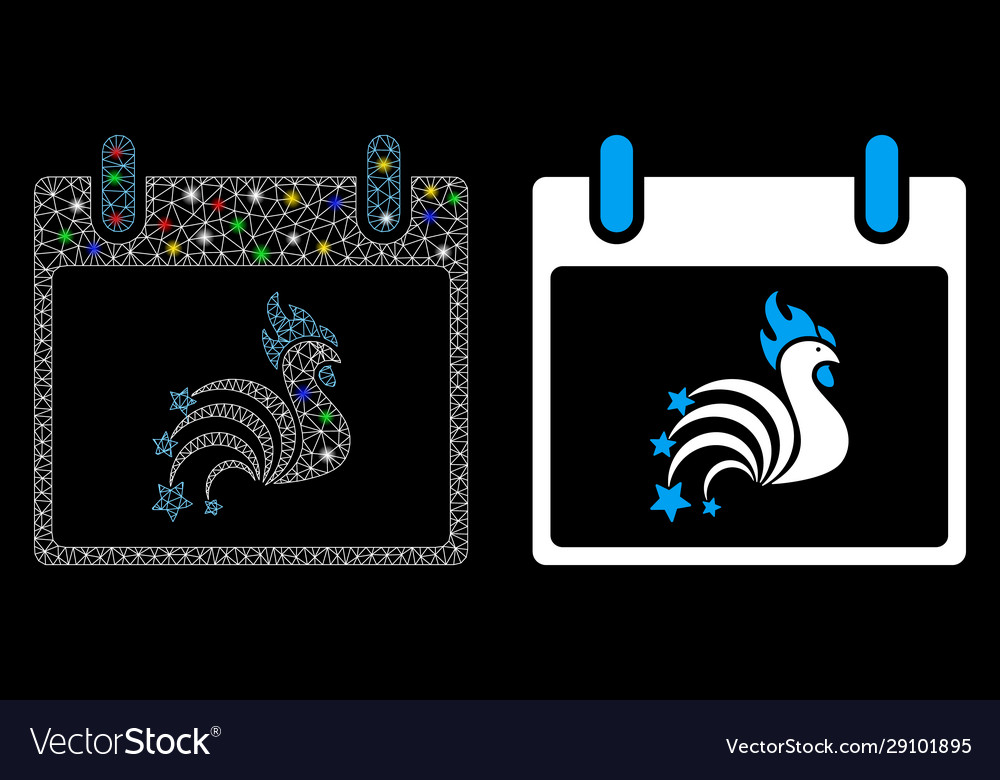 Flare mesh wire frame rooster fireworks calendar Vector Image Flare mesh wire frame rooster fireworks calendar Vector Image