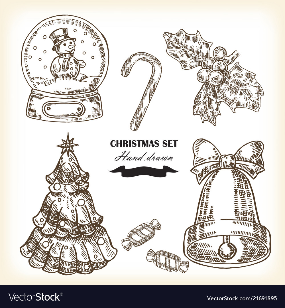 Hand drawn christmas set design element Royalty Free Vector