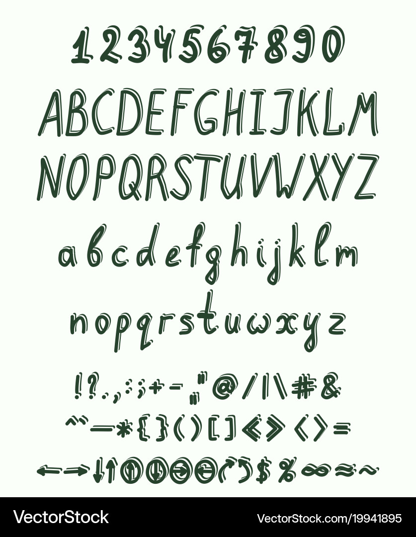 Handwritten font with a full set of elements Vector Image