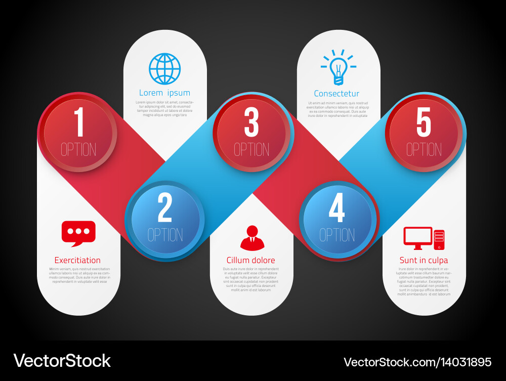 Infographics with 5 steps or options blue and red Vector Image