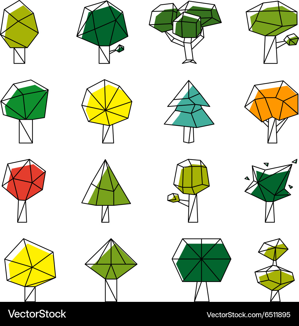 Line art polygonal trees icons Royalty Free Vector Image