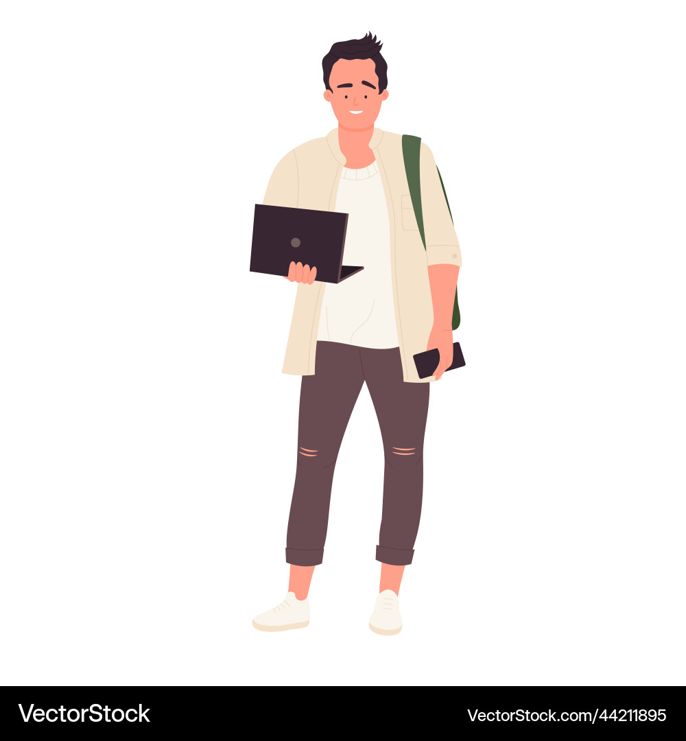 Male student with laptop Royalty Free Vector Image