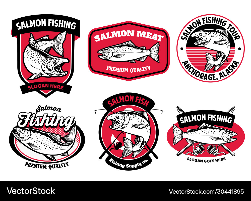 Set bundle salmon fishing badge Royalty Free Vector Image