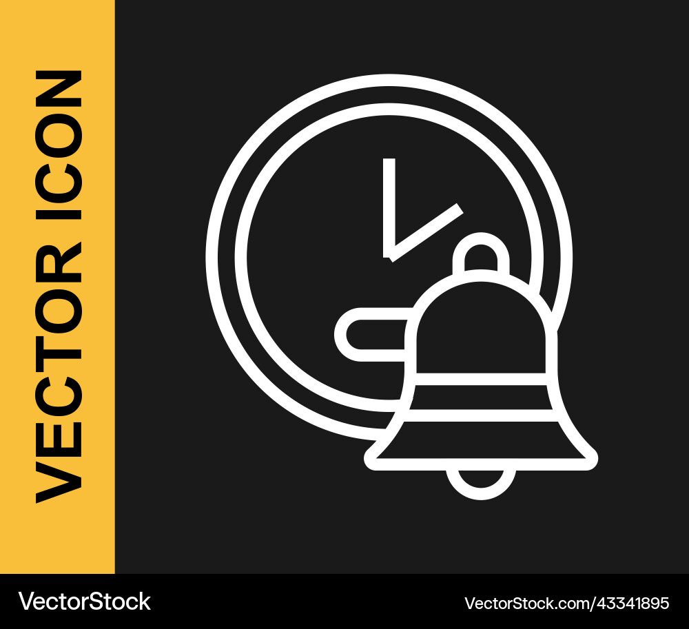 White line alarm clock icon isolated on black Vector Image