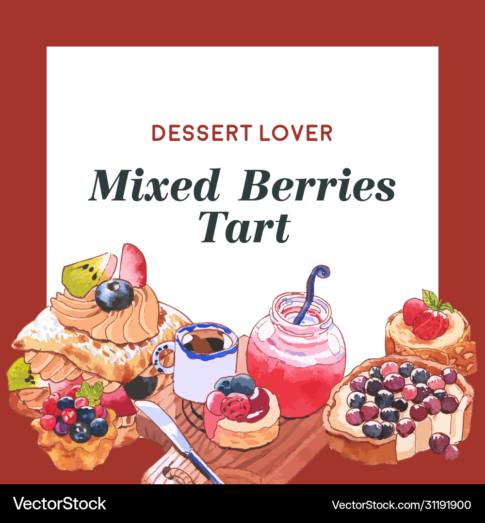 Dessert frame design with puff cake cake tart Vector Image