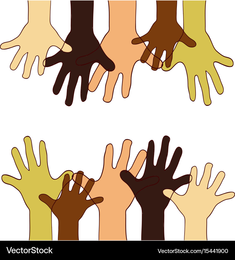 Hands up different races colors nationalities Vector Image