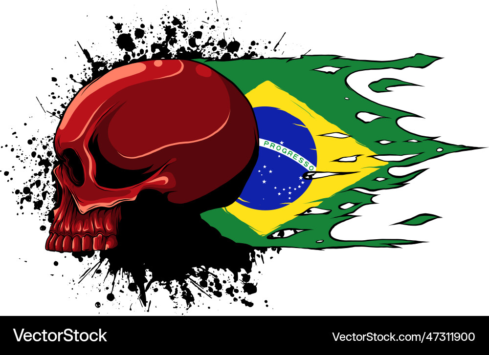 Human skull with brazil flag Royalty Free Vector Image