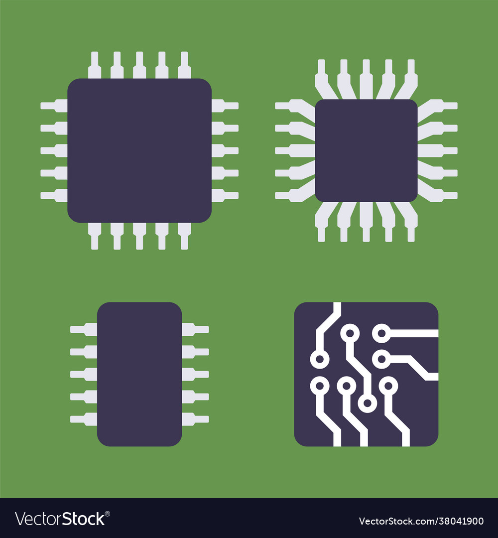 Micro chip processor icons set cpu electronic Vector Image