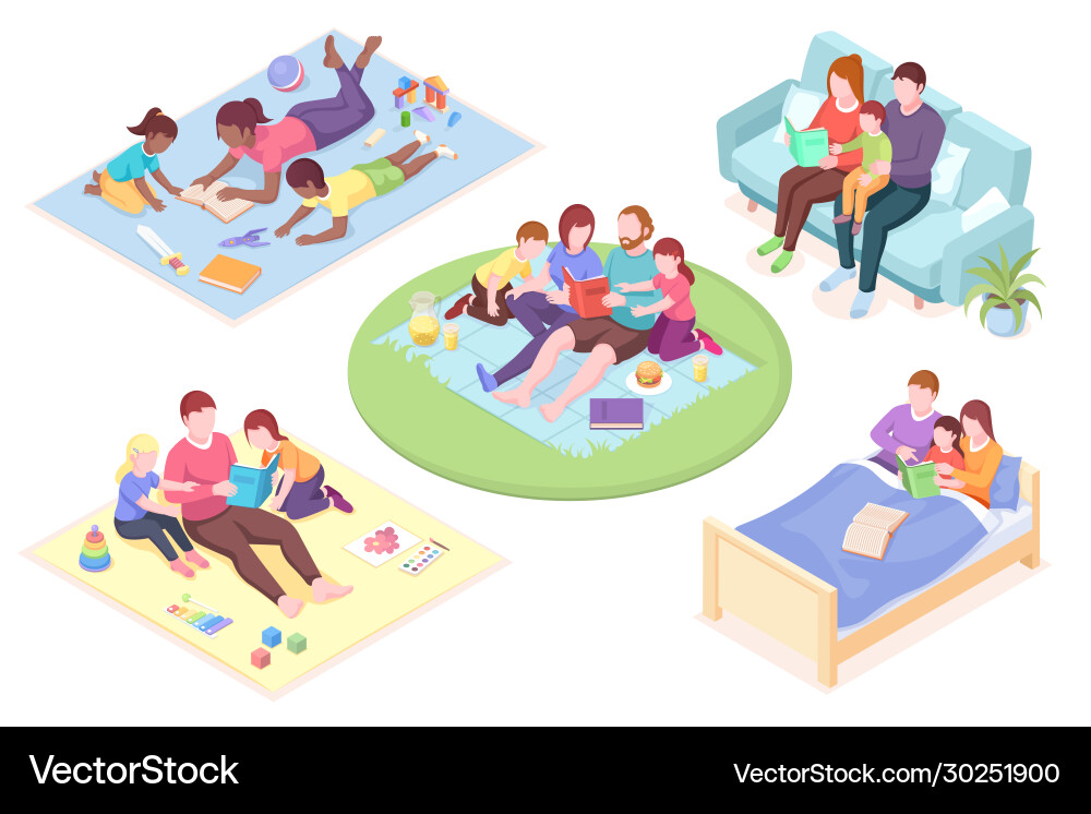 Parents reading book for their children Royalty Free Vector