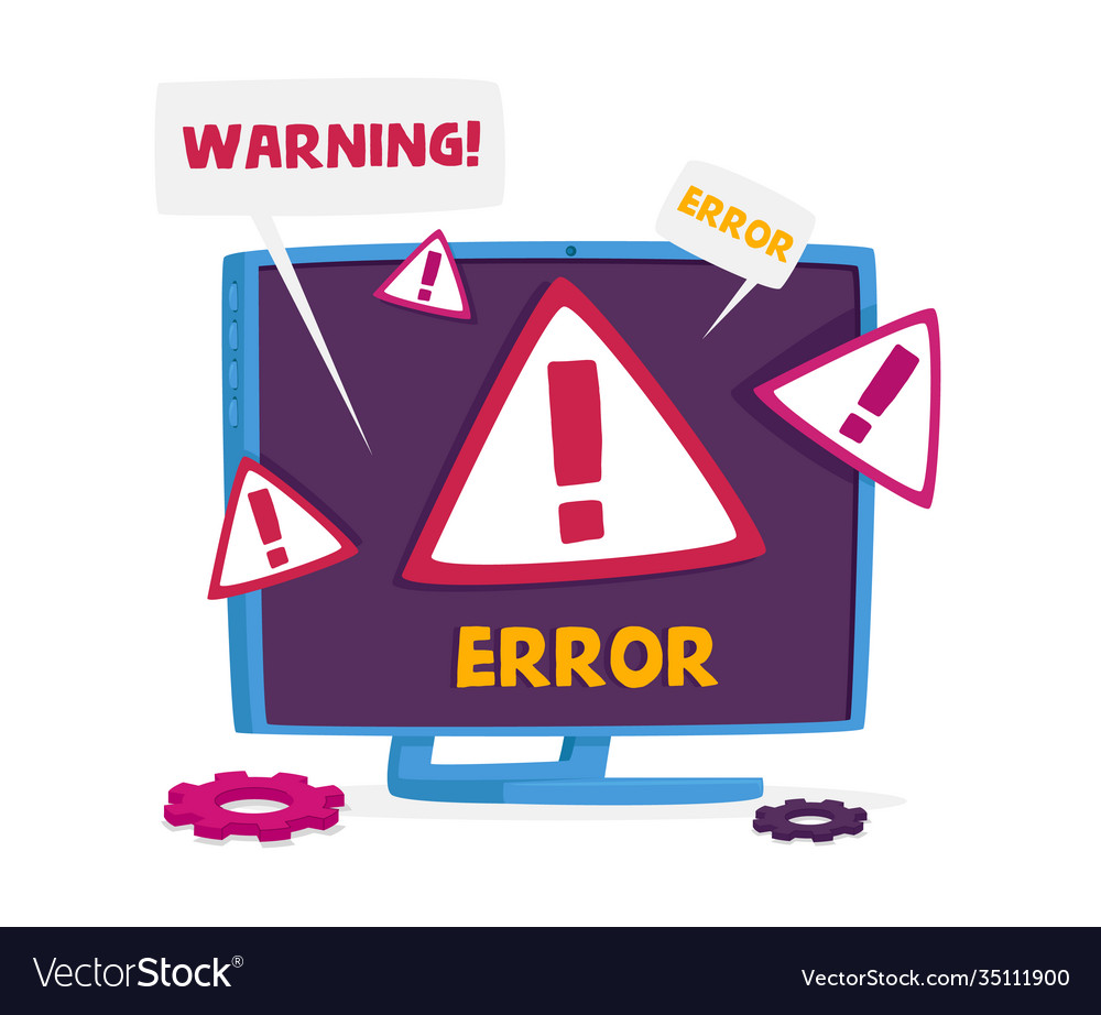 Pc monitor with system error warning on screen Vector Image