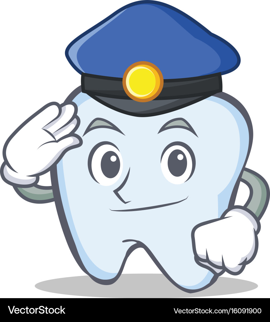 Police tooth character cartoon style Royalty Free Vector