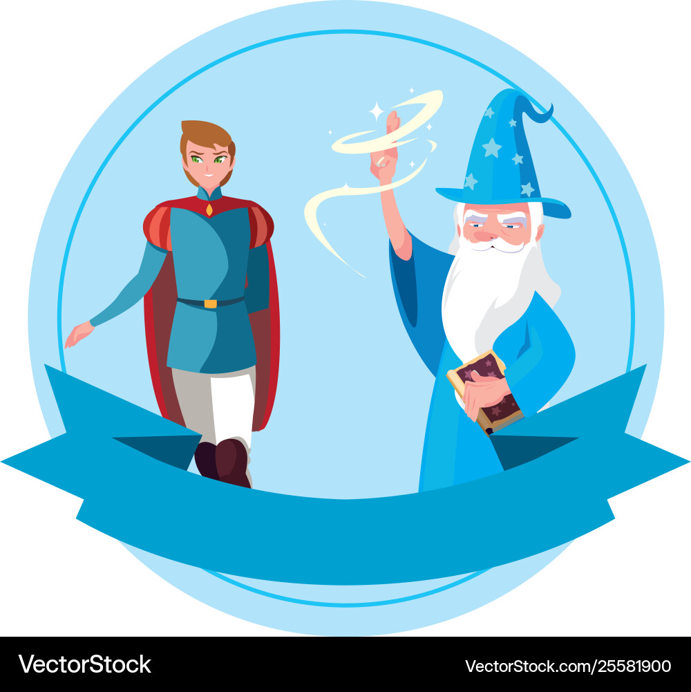 Prince charming and wizard tales characters Vector Image