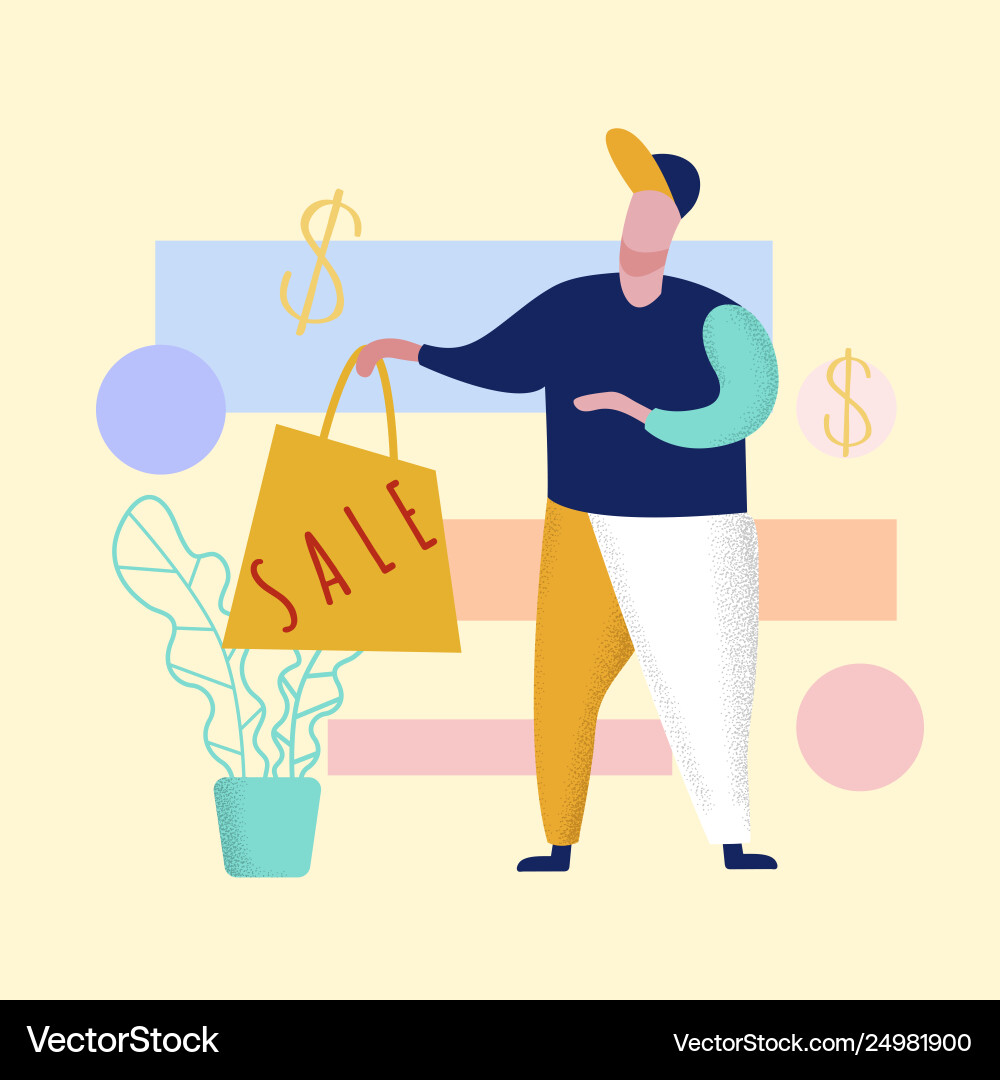 Seller with shopping bag flat Royalty Free Vector Image