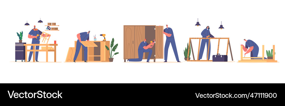 Wooden furniture assembly process worker Vector Image