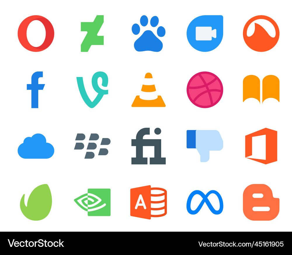 20 social media icon pack including envato Vector Image