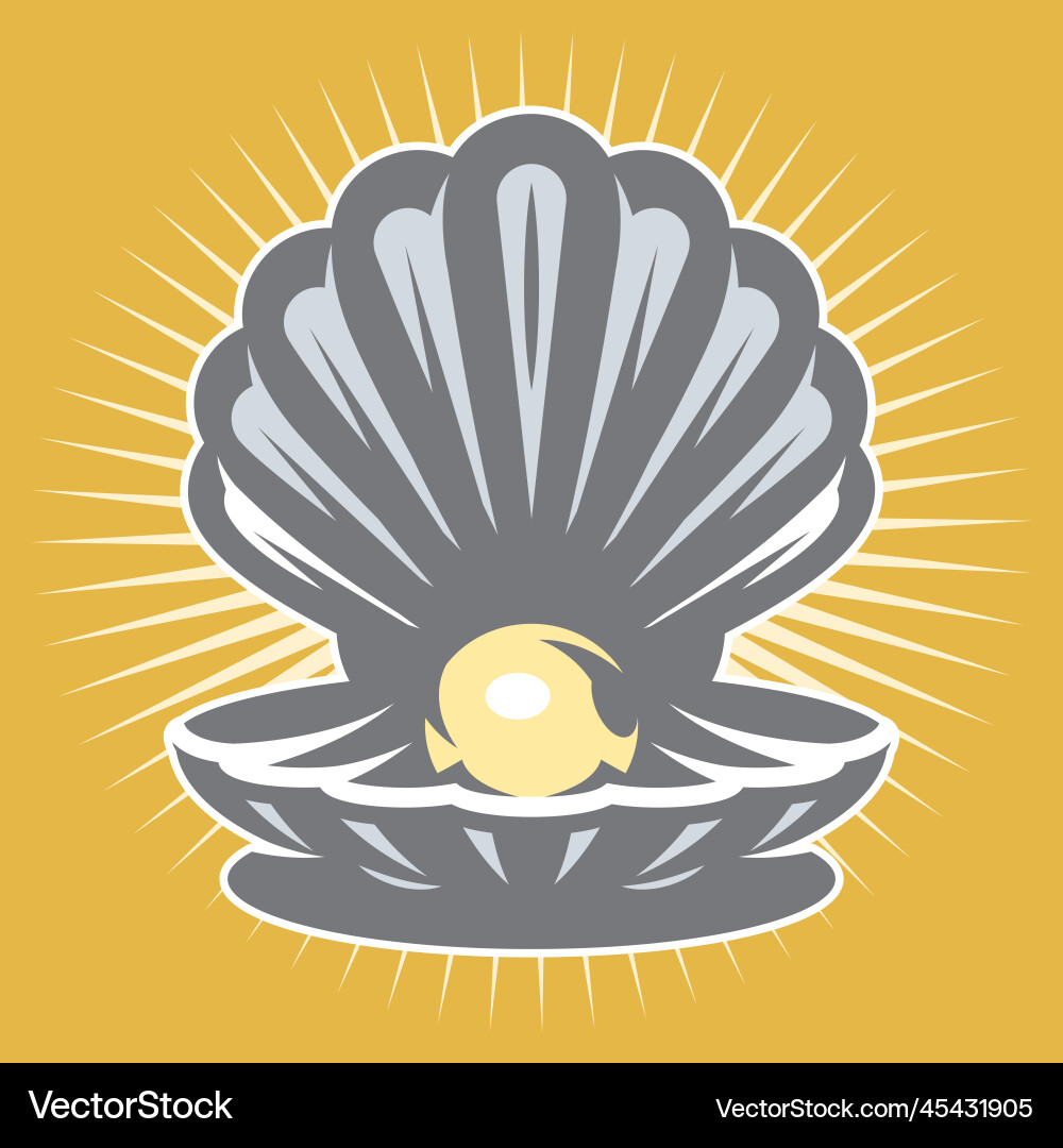Golden pearl in an open shell stylish Royalty Free Vector