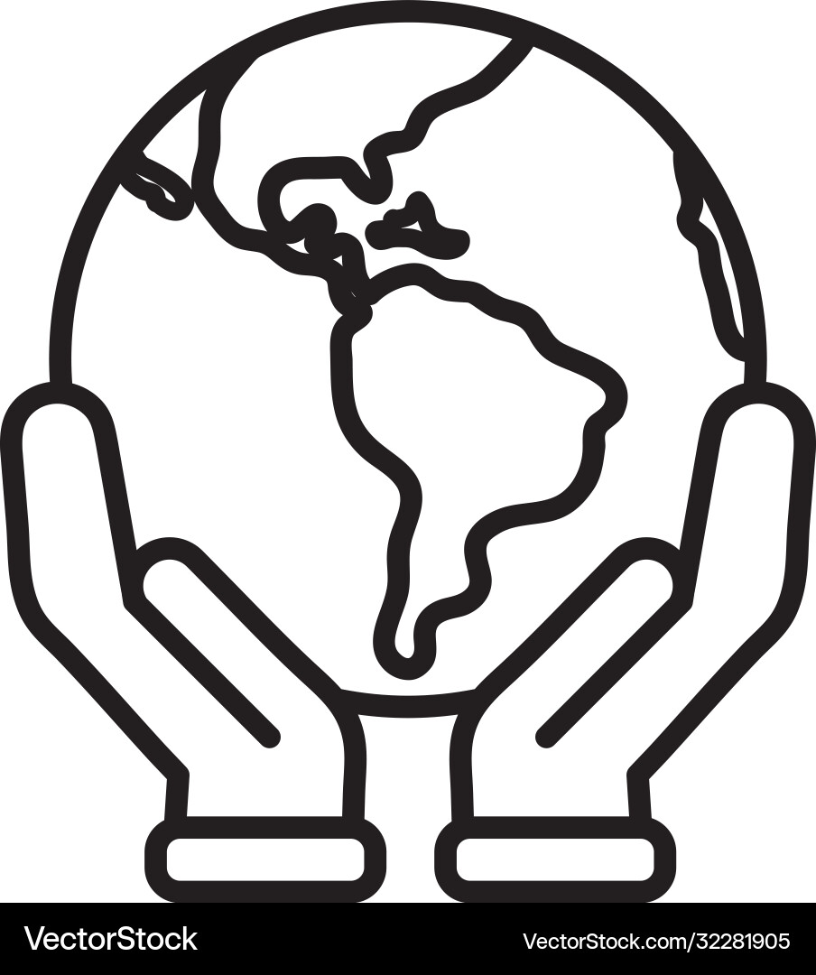 Hands holding a earth planet icon line style Vector Image