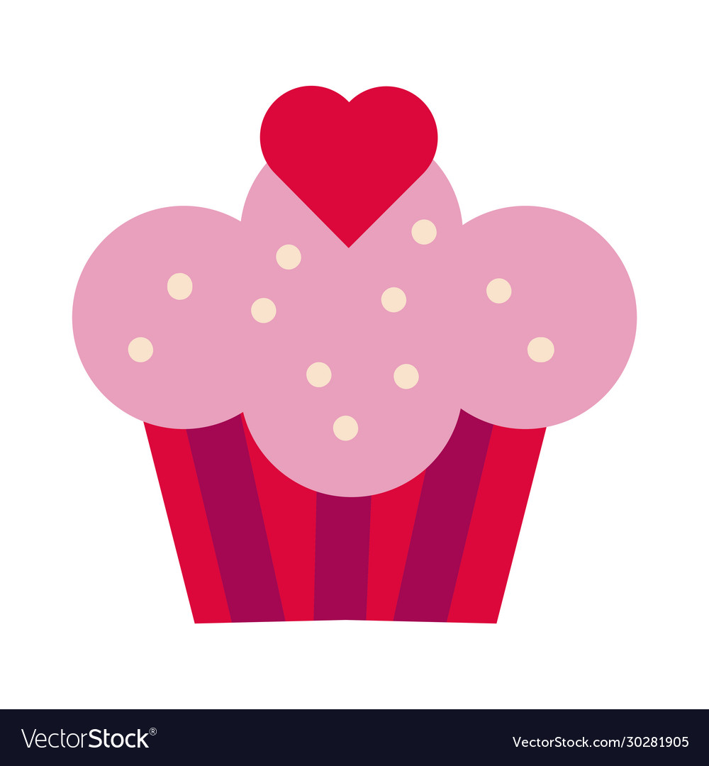 Happy valentines day sweet cupcake with heart flat