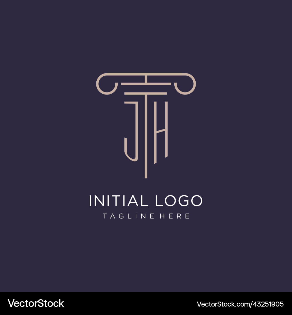 Jh initial with pillar logo design luxury law Vector Image