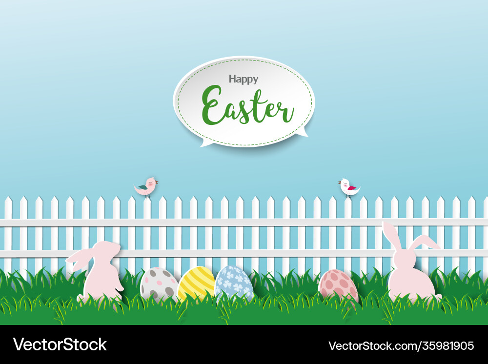 Paper art style with rabbit and easter egg Vector Image