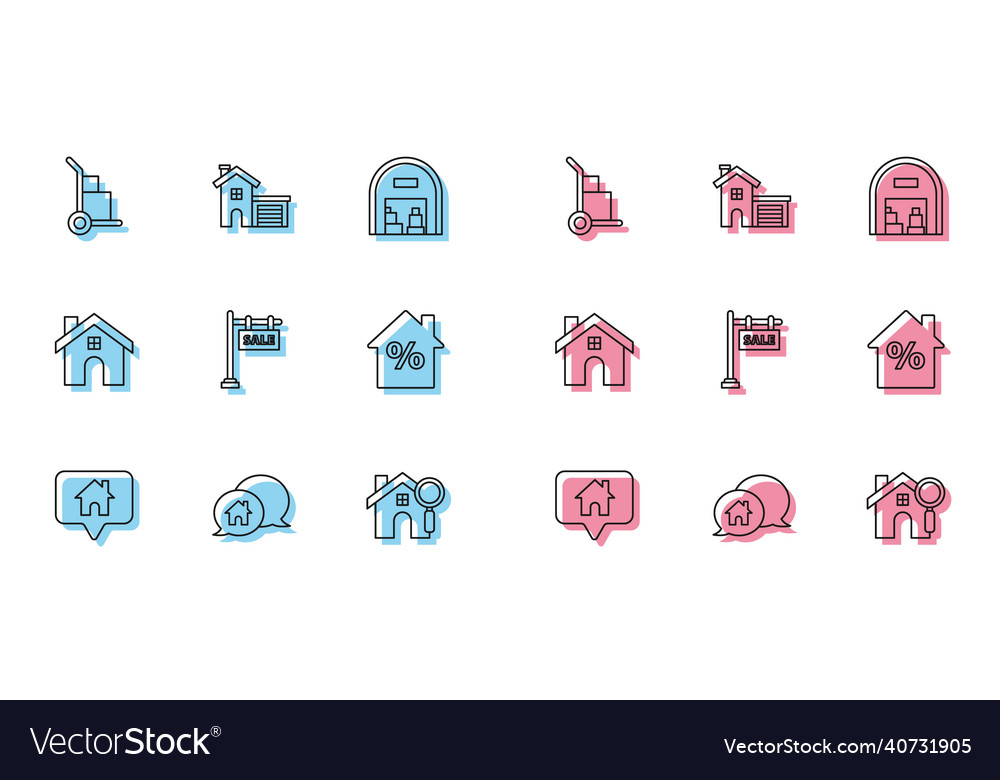 Set line map pointer with house house building Vector Image