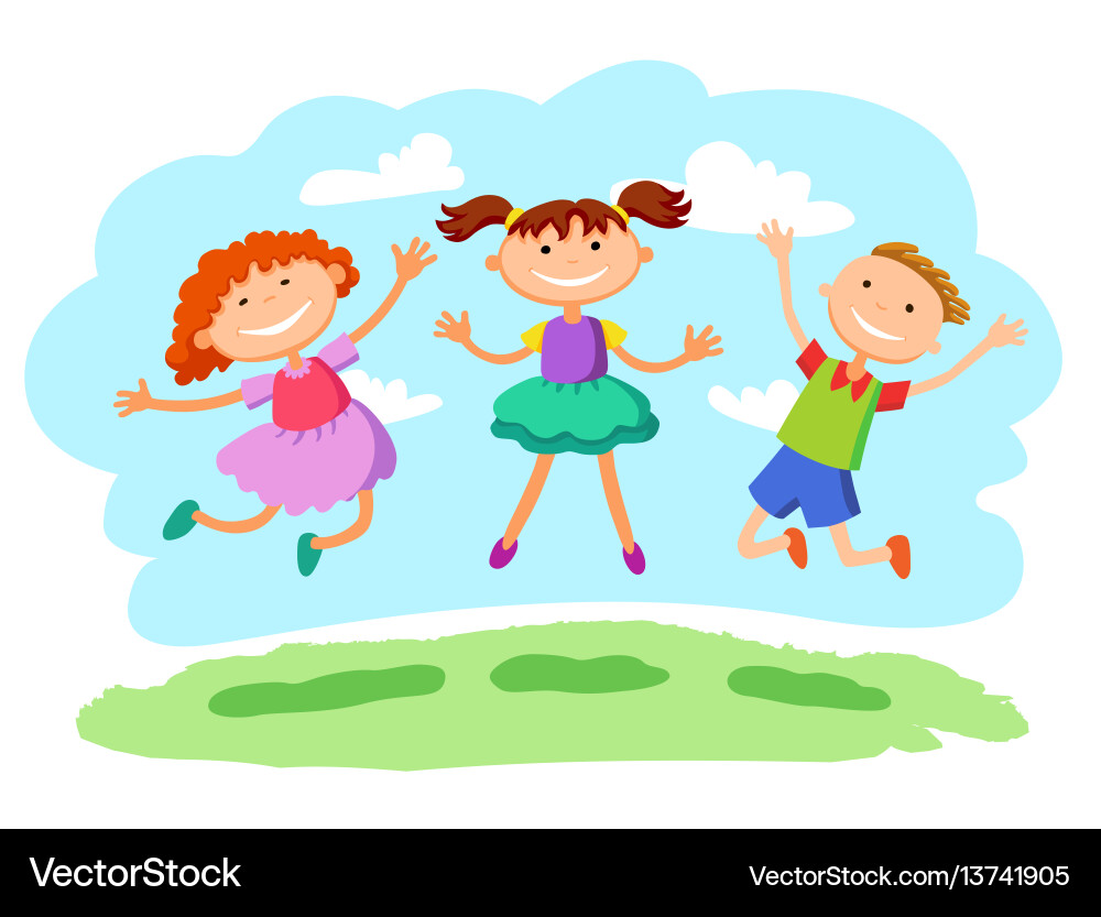 Stick kids jumping together Royalty Free Vector Image