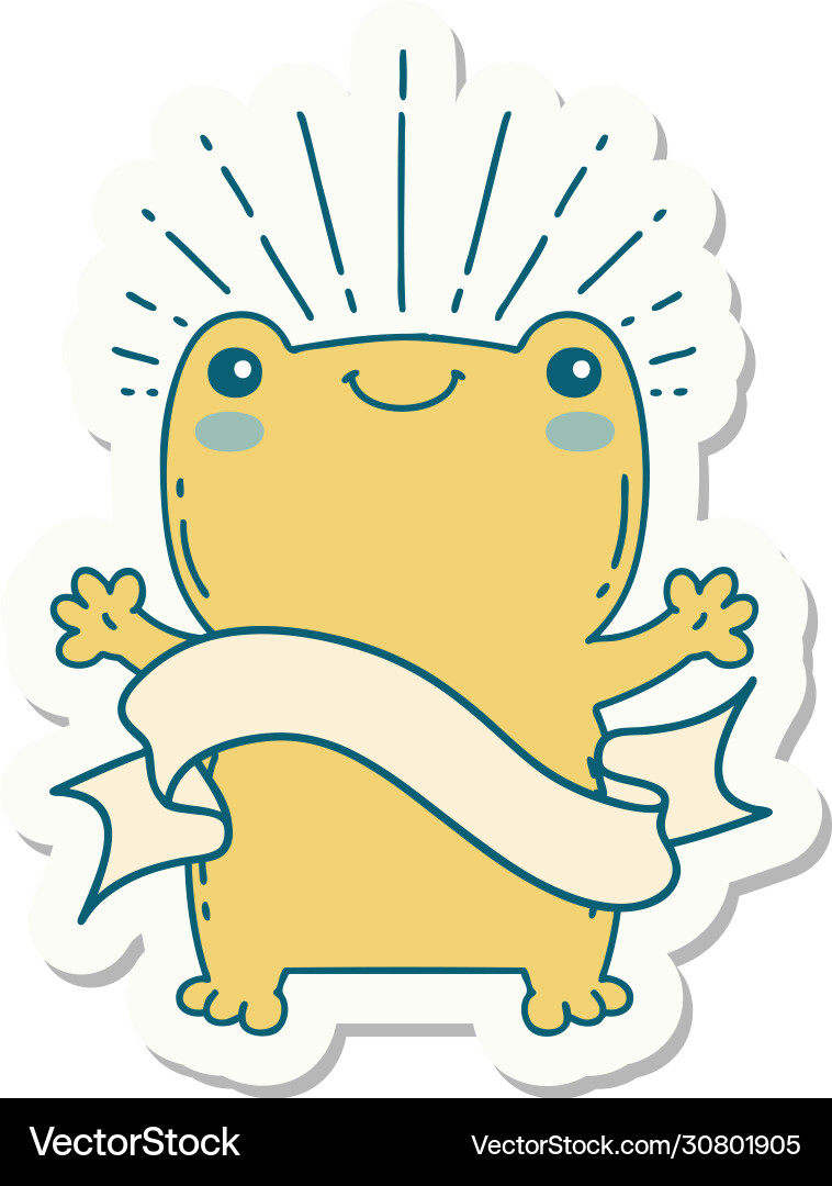 Sticker tattoo style happy frog Royalty Free Vector Image