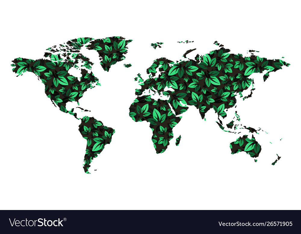 World map pattern leaves tree green color shade Vector Image