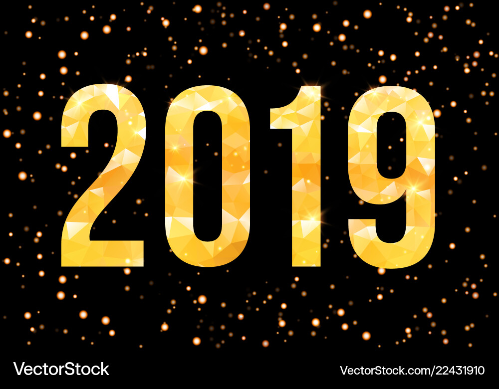 2019 golden numbers with confetti Royalty Free Vector Image