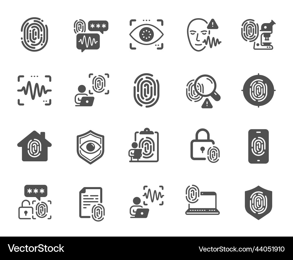Biometric icons fingerprint access eye Royalty Free Vector