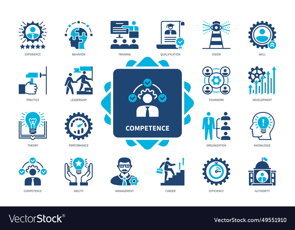 Competence solid icon set Royalty Free Vector Image