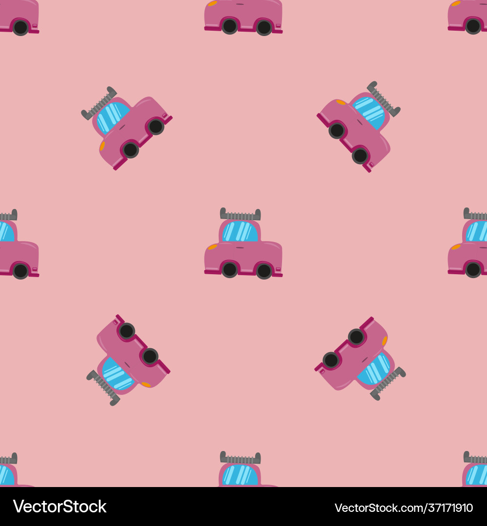 Seamless pattern with colored red cars on a pink Vector Image
