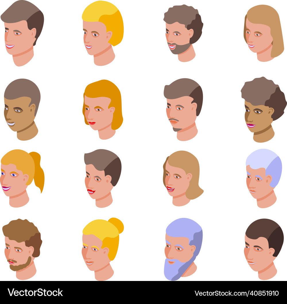 Smiling people icons set isometric style Vector Image