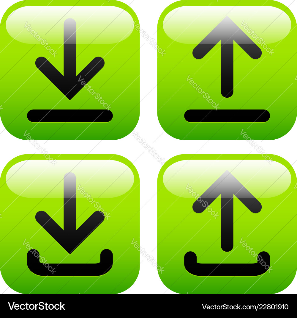 Stylish green upload download buttons or generic Vector Image