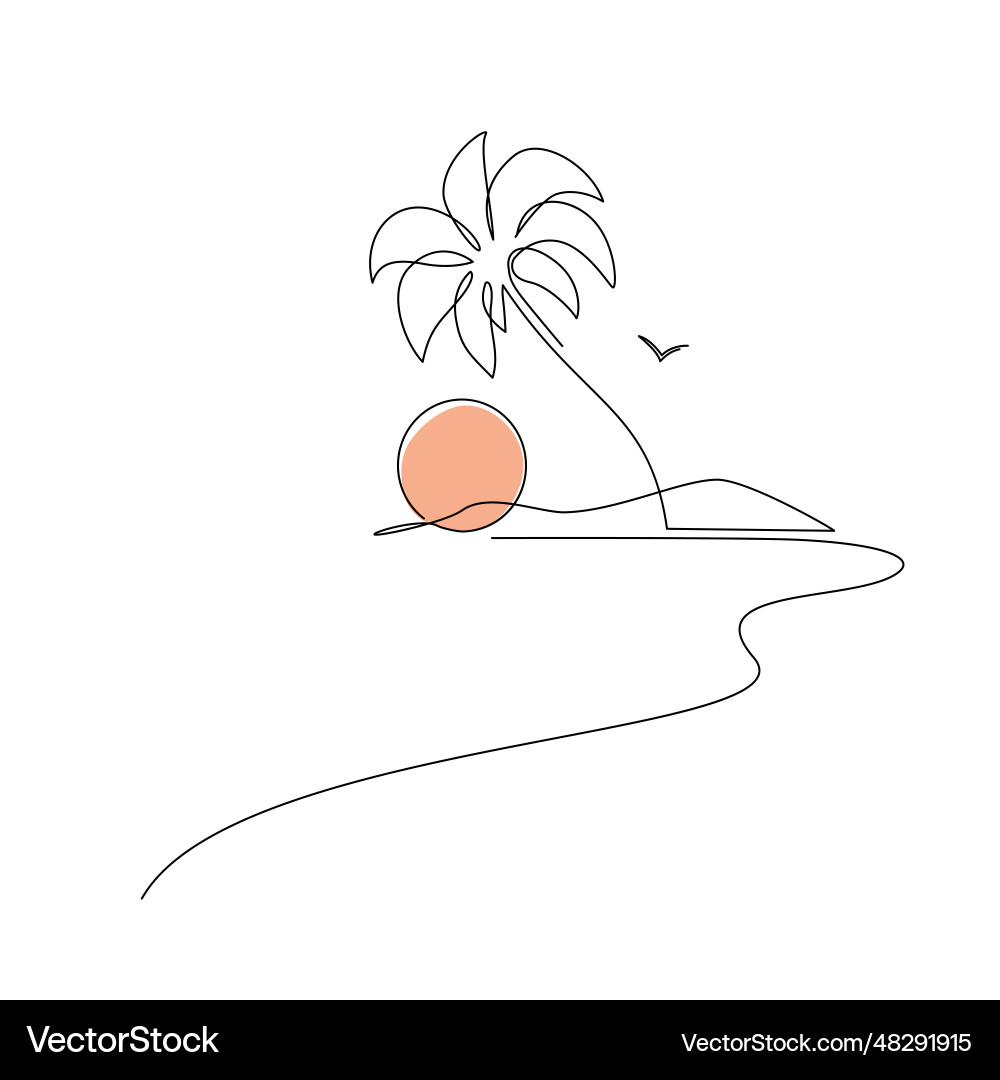 Abstract tropical landscape continuous art line Vector Image