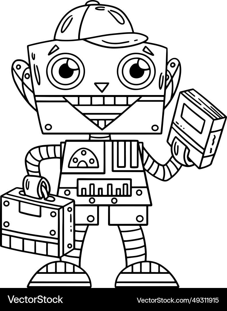 Robot going to school isolated coloring page Vector Image