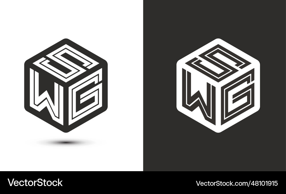 S w g letter logo design with cube Royalty Free Vector Image